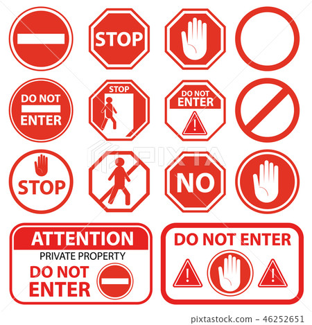 Cartoon Red Stop Signs Icon Set Different Type.... - Stock Illustration ...