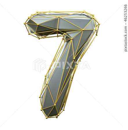 Low poly style number 7. Silver and gold color... - Stock Illustration ...
