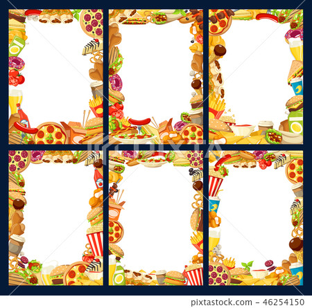 Fast food menu frames of burgers and snacks - Stock Illustration ...