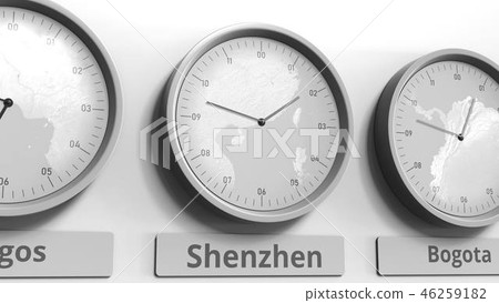 Round clock showing Shenzhen, China time within... - Stock Illustration ...