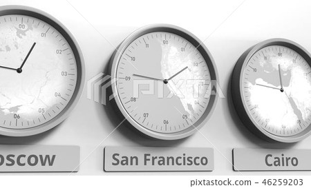 Round clock showing San Francisco, USA time... - Stock Illustration ...