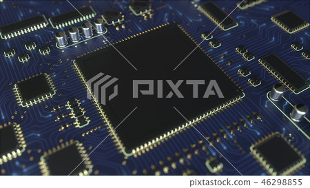 Chipset and contacts. Conceptual 3D rendering - Stock Illustration ...