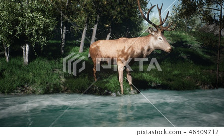 Beautiful Sunny spring forest and a deer that... - Stock Illustration ...
