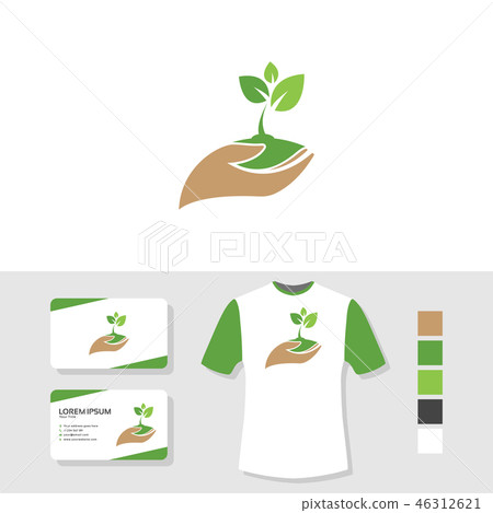 Tree sprout logo design with business card - Stock Illustration ...