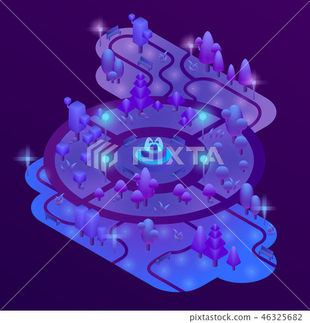 3d isometric park with purple plants - Stock Illustration [46325682 ...