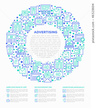 Advertising concept in circle with thin line icons - Stock Illustration ...