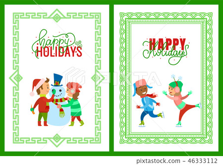 Merry Christmas Happy Holidays Framed Posters - Stock Illustration ...