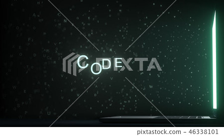 Letters leaving computer screen form CODE text,...-插圖素材 [46338101 ...