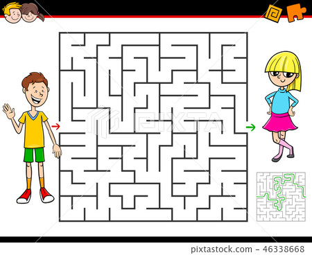 cartoon maze game with boy and girl - Stock Illustration [46338668] - PIXTA
