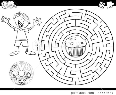 maze color book with boy and muffin - Stock Illustration [46338675] - PIXTA