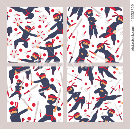 Ninja characters seamless pattern. Cartoon... - Stock Illustration ...