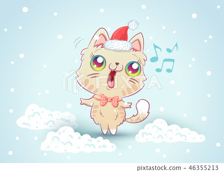 Kitty on snow in kawaii style - Stock Illustration [46355213] - PIXTA