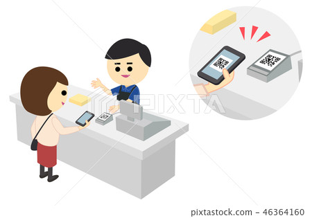 Person who does accounting with smartphone QR... - Stock Illustration ...