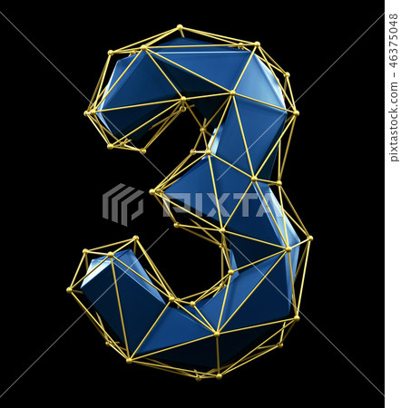 Low poly style number 3. Blue and gold color... - Stock Illustration ...