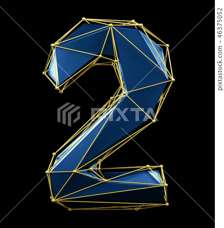 Low poly style number 2. Blue and gold color... - Stock Illustration ...