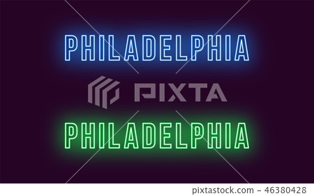 Neon name of Philadelphia city in USA. Vector text - Stock Illustration ...