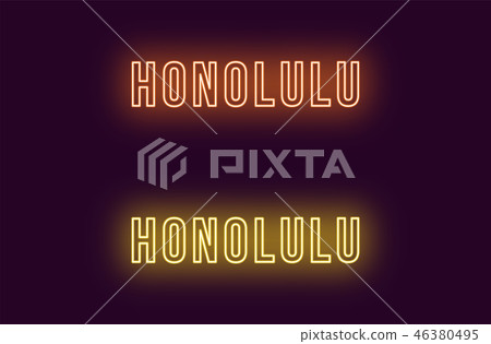 Neon name of Honolulu city in Hawaii. Vector text - Stock Illustration ...