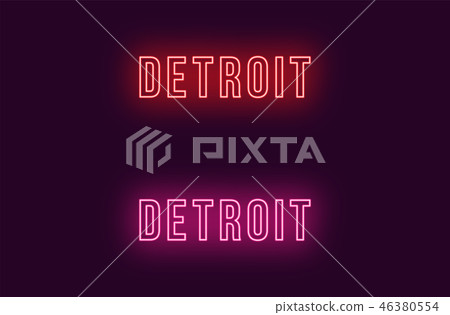 Neon name of Detroit city in USA. Vector text - Stock Illustration ...
