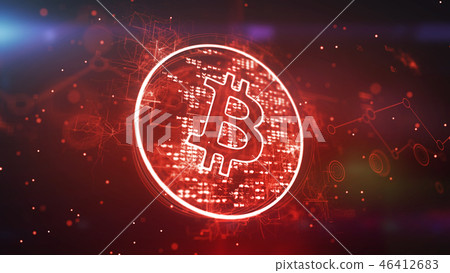 Bright Bitcoin in Red Network with Nebulas - Stock Illustration ...