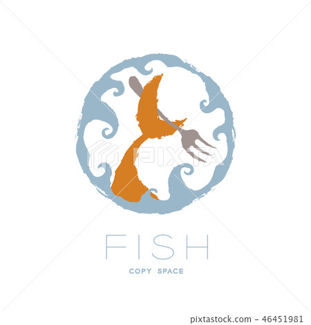 Fish tail holding fork in wave frame circle shape - Stock Illustration ...