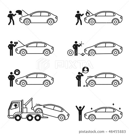 Car problem story icon set illustration pictogram - Stock Illustration ...