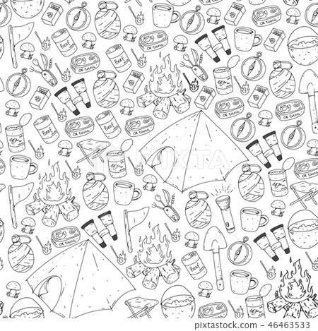 Camping, hiking, scouts. Vector set of doodle... - Stock Illustration ...