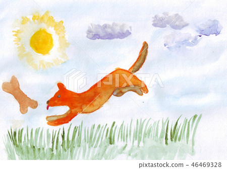 Puppy hops. Watercolor hand drawn illustration - Stock Illustration ...