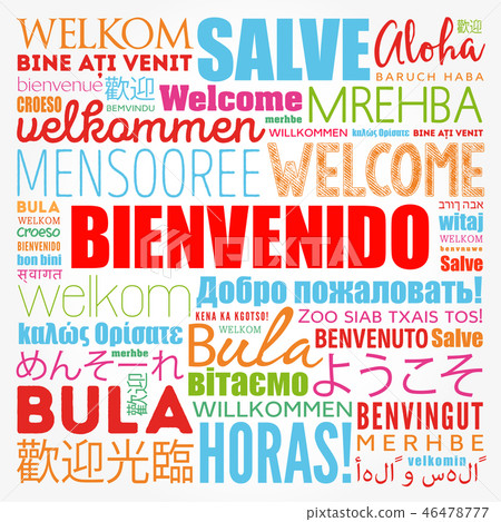 Bienvenido , Welcome in Spanish, word cloud - Stock Illustration ...