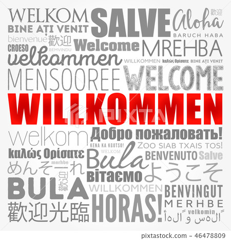 Willkommen, Welcome in German. Word cloud - Stock Illustration ...