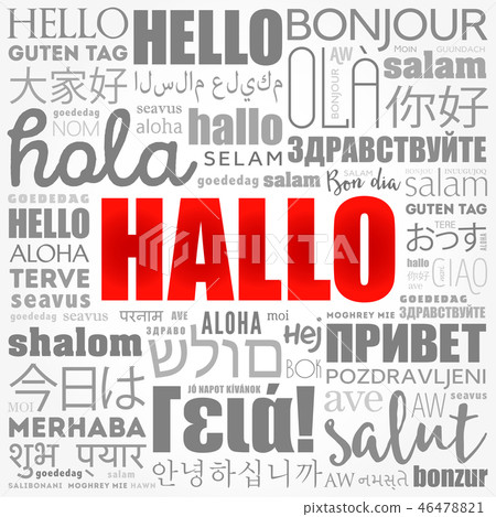 Hallo (Hello Greeting in German) word cloud - Stock Illustration ...