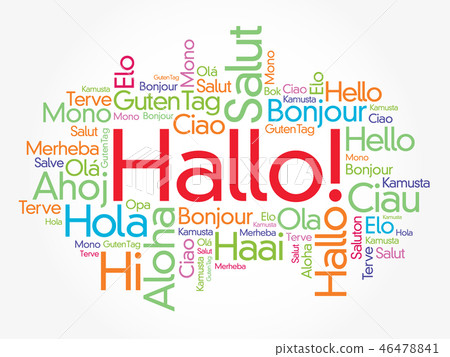 Hallo (Hello Greeting in German) word cloud - Stock Illustration ...