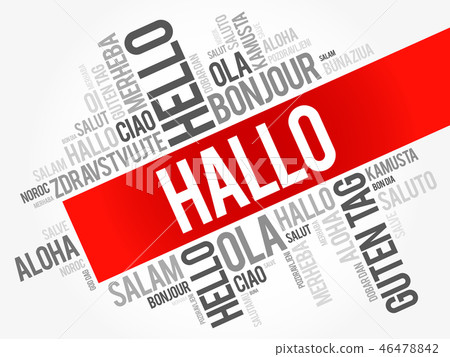Hallo (Hello Greeting in German) word cloud - Stock Illustration ...