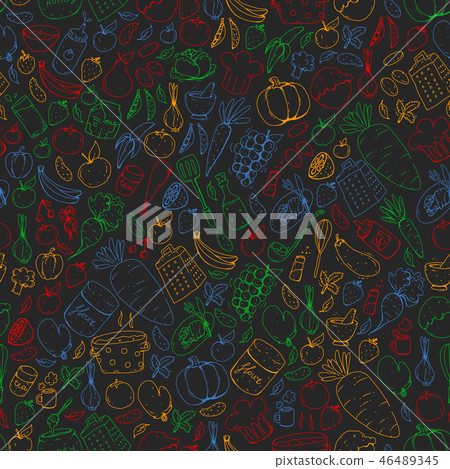 Kitchen and cooking seamless pattern. Icons of... - Stock Illustration ...