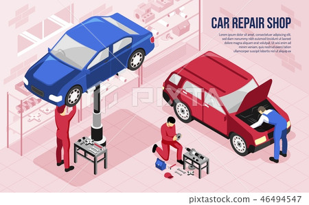 Car Repair Isometric Horizontal Illustration - Stock Illustration ...