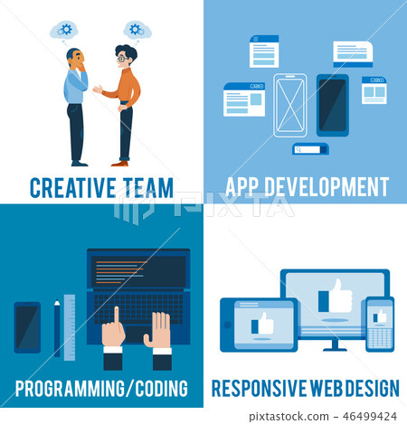 Vector flat software apps development concept set - Stock Illustration ...