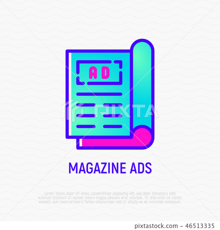 Magazine ad on front page thin line icon - Stock Illustration [46513335 ...