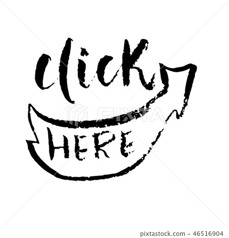 Click here. Modern brush lettering design.... - Stock Illustration ...