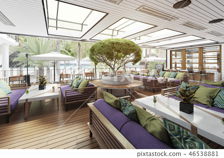 modern terrace cafe at the beach - Stock Illustration [46538881] - PIXTA