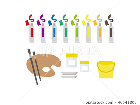 A set of eight colors of paint and art materials - Stock Illustration ...