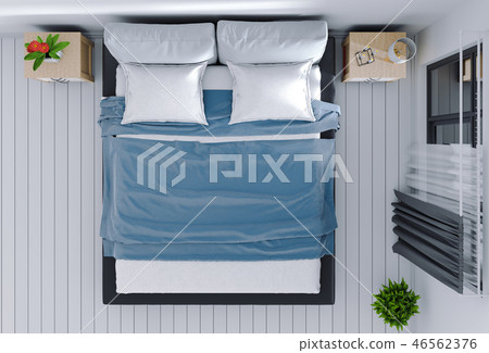 top view of interior bedroom. 3D render - Stock Illustration [46562376 ...
