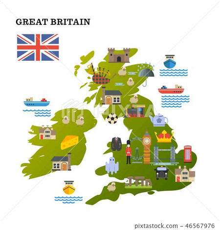 United Kingdom travel map with landmark icons... - Stock Illustration ...