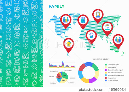 Family infographics on world map with line icons - Stock Illustration ...