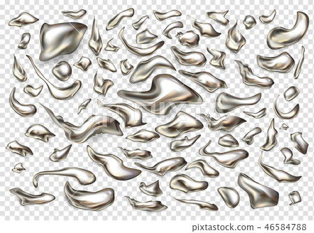 Liquid silver fluid drops realistic vector set - Stock Illustration ...