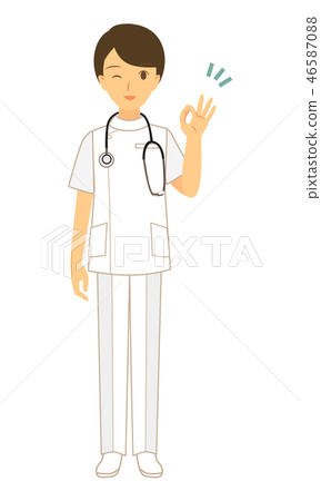 Male nurse OK sign Whole body - Stock Illustration [46587088] - PIXTA