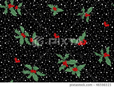 Seamless pattern, background with holly. - Stock Illustration [46598315 ...
