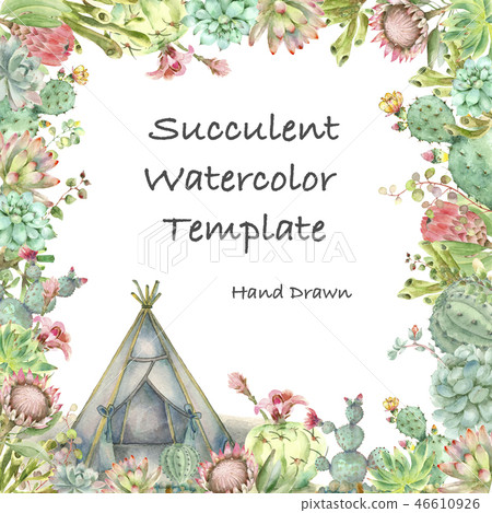Succulents card watercolor - Stock Illustration [46610926] - PIXTA