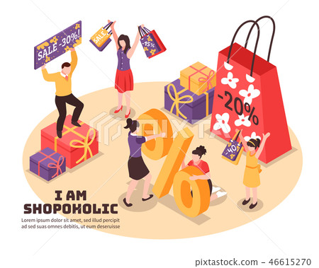 Shopaholism Isometric Illustration - Stock Illustration [46615270] - PIXTA