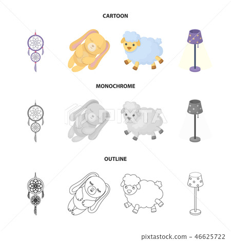Dream catcher, soft toy sheep and rabbit, floor... - Stock Illustration ...