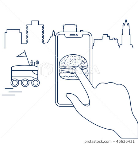 Order in smart phone app, delivery with robot - Stock Illustration ...