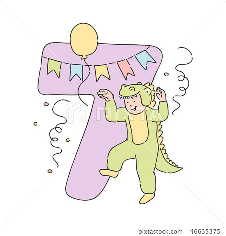 Vector kid in crocodile costume number 7 seven - Stock Illustration ...